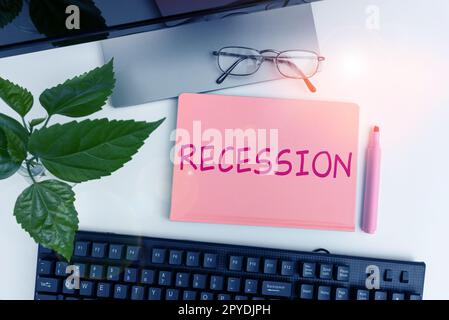Handwriting text Recession. Word for the process of progressive decrease in growing, period of ...
