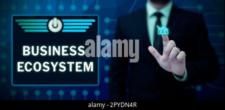 Text caption presenting Business Ecosystem. Concept meaning Develop and ...