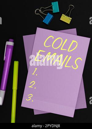 Sign displaying Cold Emails. Business overview unsolicited email sent ...