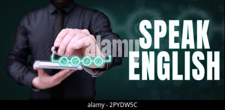 Text showing inspiration Speak English. Business overview Study another ...