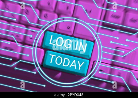 Text sign showing Log In. Word for go through the procedures to begin ...