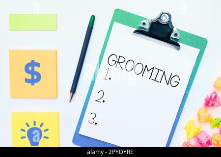 Conceptual display Grooming. Word for hygienic care and enhancing the ...