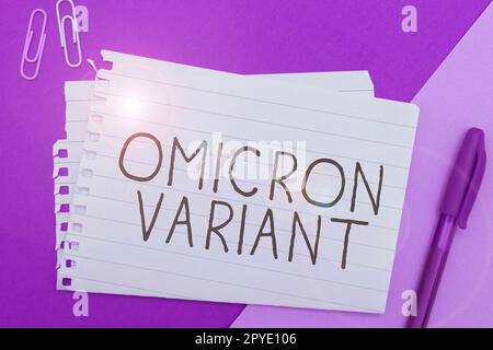 Sign displaying Omicron Variant. Business concept mild to severe ...