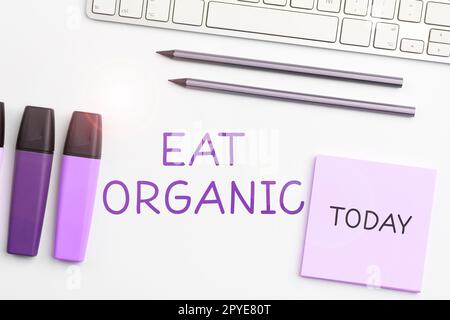 Hand writing sign Eat Organic. Conceptual photo Reduction of eating ...