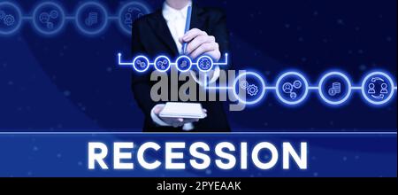 Conceptual caption Recession, Word Written on the process of ...