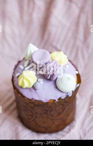 Traditional Ukrainian Easter cake (paska) with eggs (pysanky) and ...