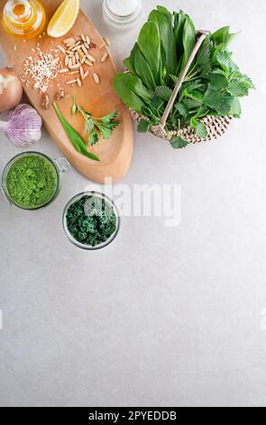 Spring nettle soup and wild, onion, lemon and bread Stock Photo - Alamy