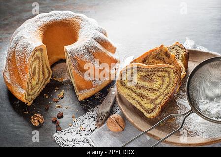 Potica, traditional Slovenian bread cake roll with walnuts. Sweet bread ...