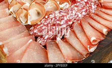 Platter of Italian cold cuts, coppa, salami and raw ham Stock Photo - Alamy
