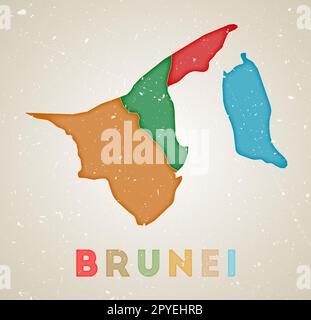 Brunei vintage map. Grunge poster with map of the country in retro ...