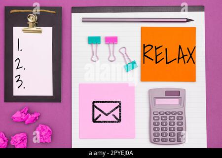Text caption presenting Relax. Conceptual photo make or become less ...