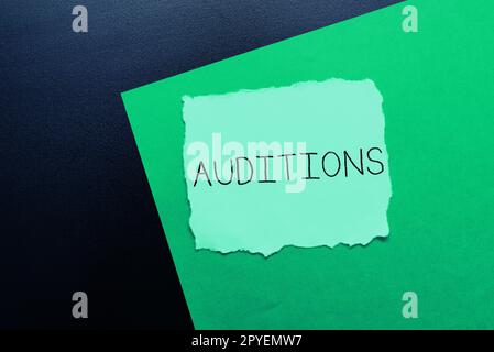Writing displaying text Auditions. Business idea a trial performance to ...