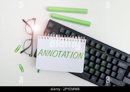 Writing displaying text Annotation, Word for note added by way of ...