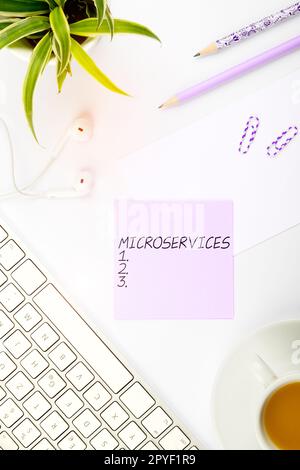 Text sign showing Microservices. Word for Software development technique Building single ...