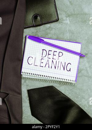 Text sign showing Deep Cleaning. Conceptual photo an act of thoroughly ...