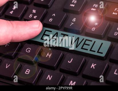 Text caption presenting Eat Well. Business overview Practice of eating ...