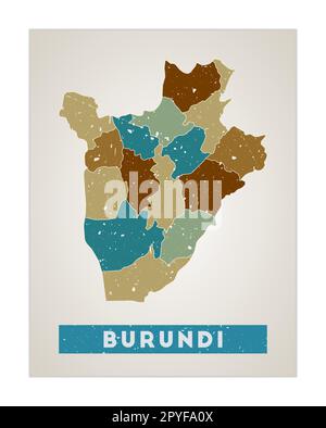 Burundi map. Country poster with regions. Shape of Burundi with country ...