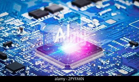 Artificial intelligence innovation concept with glowing light bu ...