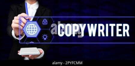 Conceptual caption Copywriter. Business showcase writing the text of ...