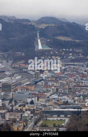 Aerial view of city and Bergisel Ski Jump, Innsbruck, Austria Stock ...