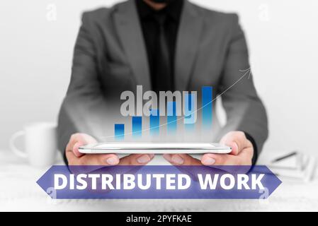 Sign displaying Distributed Work, Conceptual photo practiced by enterprises using network ...