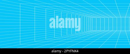 Room, hall, studio or portal wireframe in perspective. Box grid ...