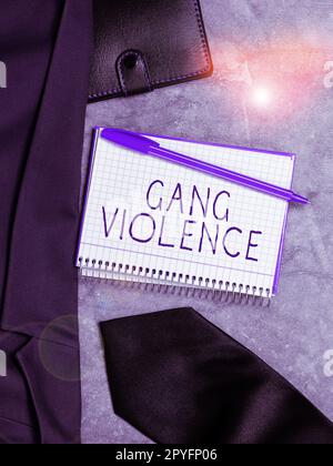 Hand writing sign Gang Violence. Conceptual photo infringement of the ...
