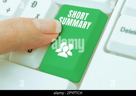 Hand writing sign Short Summary. Business showcase Brief statement of ...