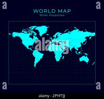 Vector world map. Miller cylindrical projection. Plain world ...