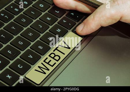 Hand writing sign Webtv, Business showcase Internet transmission ...