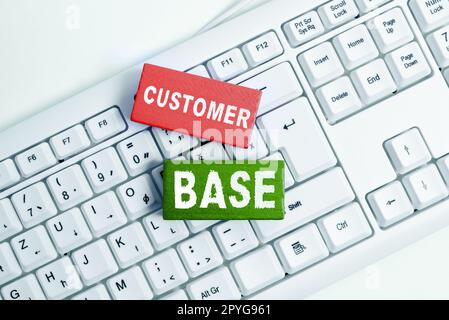Sign displaying Customer Base. Business overview encourage customers to ...