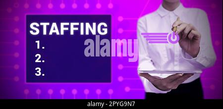 Sign displaying Staffing. Word for The percentage of workers that ...