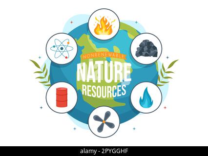 Non Renewable Sources of Energy Illustration with Nuclear, Petroleum ...
