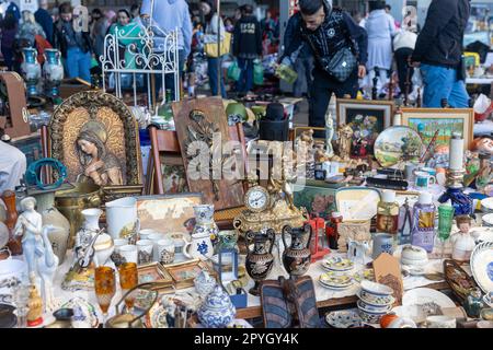 BARCELONA - March 14 2023: Typical stall on Els Encants flea market at ...