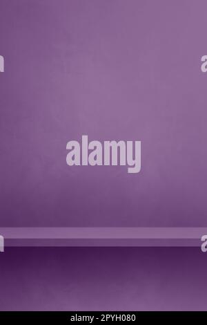 Empty shelf on a dark lilac purple concrete wall. Background template ...