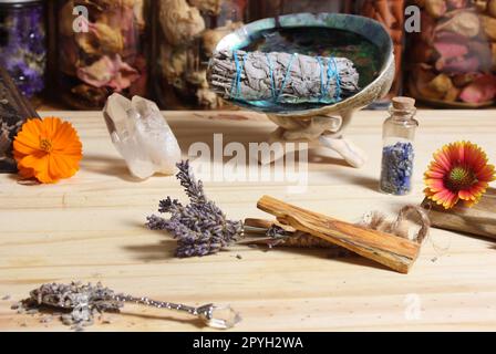 Dried Lavender With Palo Santo Wood and Abalone Shell For Smudging ...