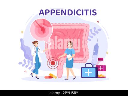 Appendicitis Illustration with Inflammation of the Appendix and Stomach ...