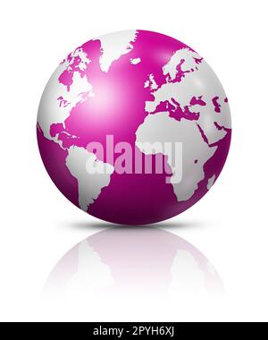 Pink earth globe isolated on white background. 3D illustration Stock ...