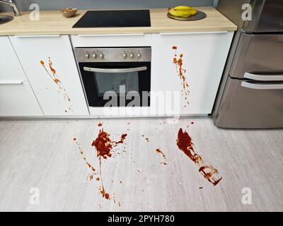 Dirty Floor With Spilled Food Stock Photo - Alamy