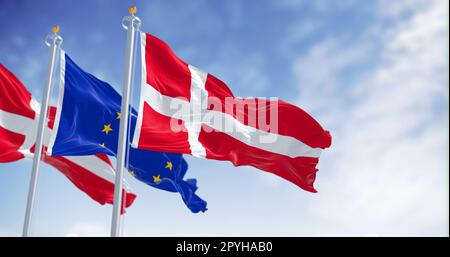 The flags of European Union and Denmark waving together Stock Photo - Alamy