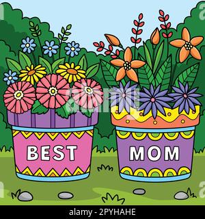 Mothers Day Flower Pots Cartoon Colored Clipart Stock Vector Image ...
