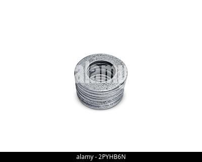 Used old washers and spring washers with isolated white background for ...