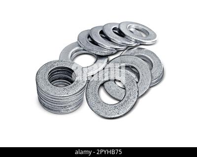 Used old washers and spring washers with isolated white background for ...