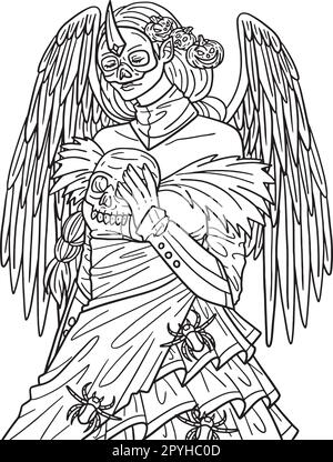 Halloween Dark Angel Coloring Page Colored Illustration Stock Vector ...