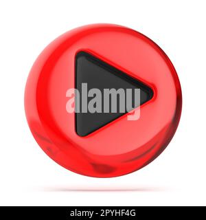 Red glass play button on white background Stock Photo - Alamy