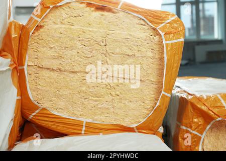 Packages of thermal insulation material indoors, closeup Stock Photo ...