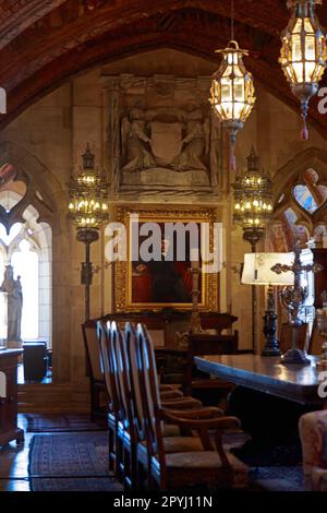 Dining room at Hearst Castle, built by William Randolph Hearst, located ...
