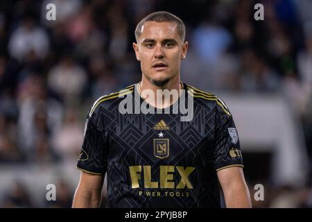LAFC defender Aaron Long (33) attempts a header from a corner kick ...