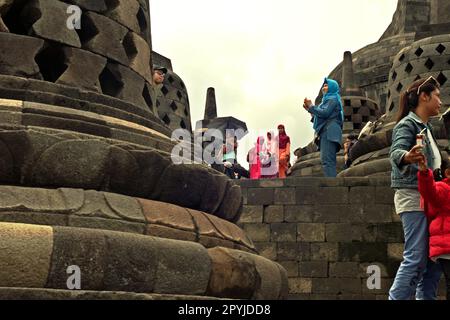 Visitors having recreational time at Borobudur temple in Magelang ...