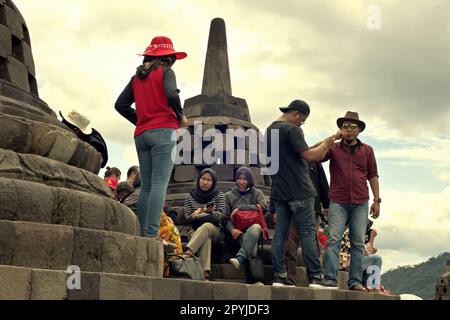 Visitors having recreational time at Borobudur temple in Magelang ...